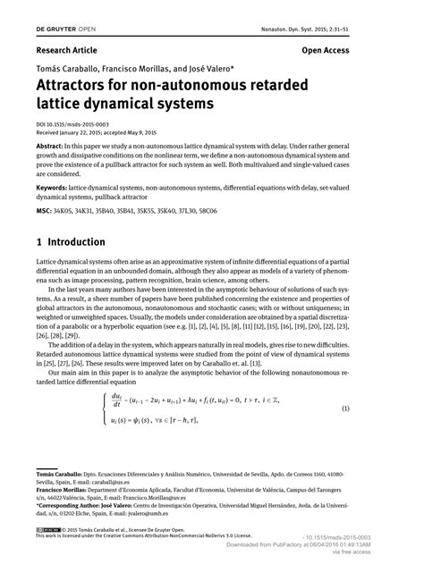 Pdf Attractors For Non Autonomous Retarded Lattice Dynamical Systems