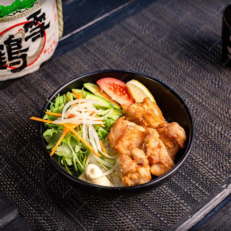Premium Photo Fried Chicken Karaage Don With Salad In The Traditional