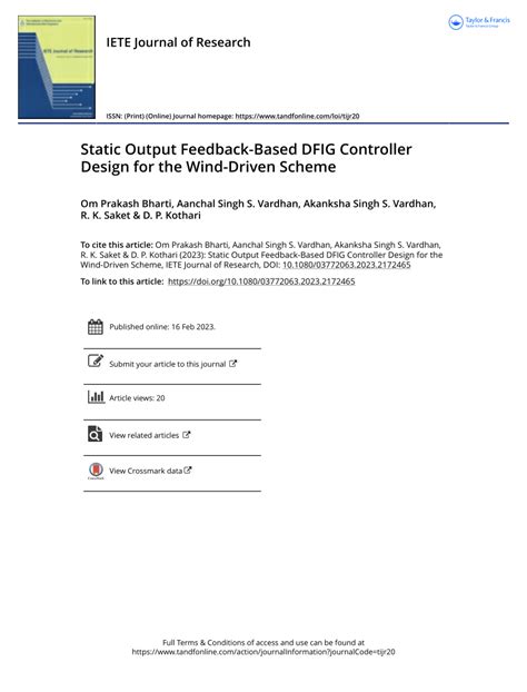 Pdf Static Output Feedback Based Dfig Controller Design For The Wind Driven Scheme