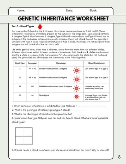 Genetic Inheritance Worksheet Mendelian And Non Mendelian Punnett Squares