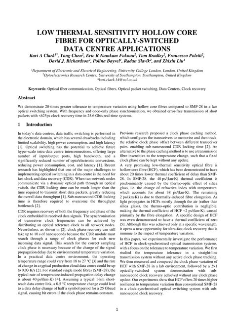 Pdf Low Thermal Sensitivity Hollow Core Fibre For Optically Switched
