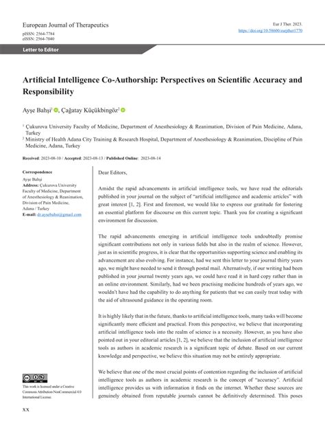 Pdf Artificial Intelligence Co Authorship Perspectives On Scientific
