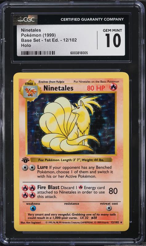 1999 Pokemon Base Set Shadowless 1st Edition Holo Ninetales 12 Cgc 10