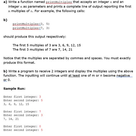 Solved A Write A Function Named Printmultiples That Accepts