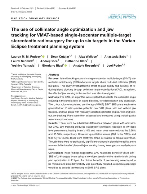 Pdf The Use Of Collimator Angle Optimization And Jaw Tracking For