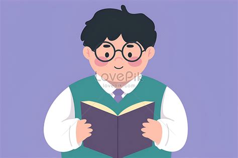 책을 읽는 귀여운 아시아 소년 일러스트 무료 다운로드 Lovepik