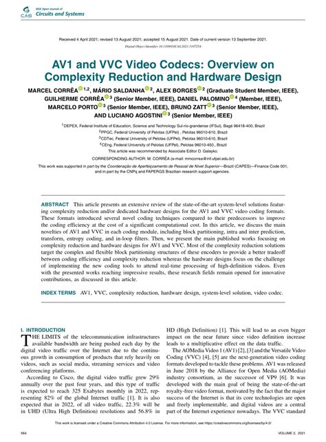 PDF AV1 And VVC Video Codecs Overview On Complexity Reduction And