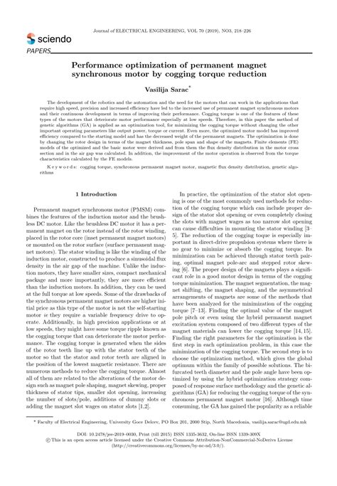 Pdf Performance Optimization Of Permanent Magnet Synchronous Motor By Cogging Torque Reduction