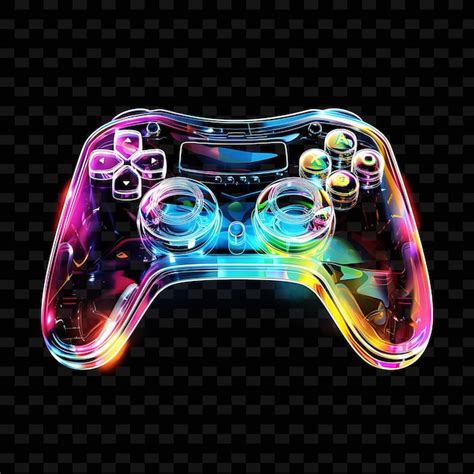 Premium Psd Glossy Prismatic Radiating Game Controller Icon With Monochr Outline Y2k Shape