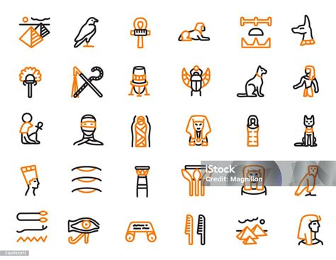 고 대 이집트 상징 및 유물 아이콘 설정 검은 색과 주황색 편집 가능한 획 벡터 일러스트 레이 션 0명에 대한 스톡 벡터 아트 및 기타 이미지 Istock