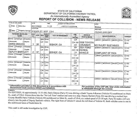 Chp Incident Report From This Mornings Crash Between Truck And Inyo Deputy K9 Unit Sierra Wave