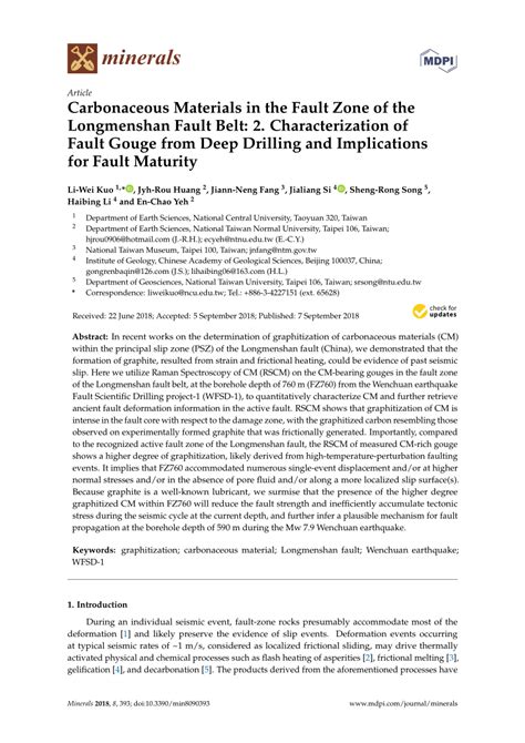 Pdf Carbonaceous Materials In The Fault Zone Of The Longmenshan Fault Belt 2