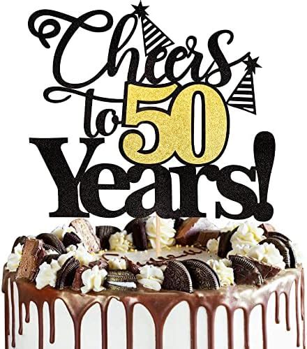 Rsstarxi 1 Pack Cheers To 50 Years Cake Topper Black Glitter Fifty