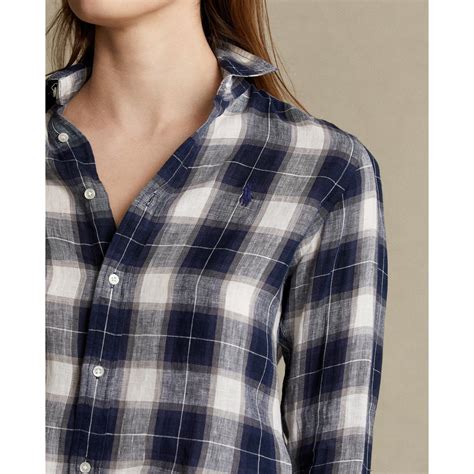Ralph Lauren Classic Fit Plaid Linen Shirt In Navy White Blue Lyst