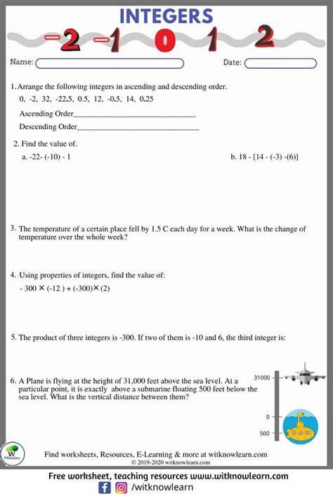 Adding Integers Word Problems Worksheets