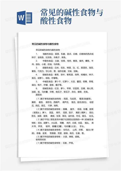 常见的碱性食物与酸性食物Word模板下载 编号lakvpjpj 熊猫办公