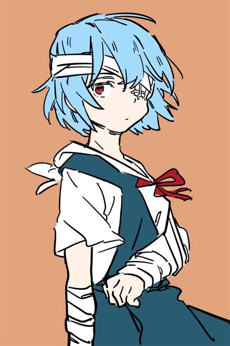 Safebooru 1girl Arm Sling Ayanami Rei Blue Dress Blue Hair Closed