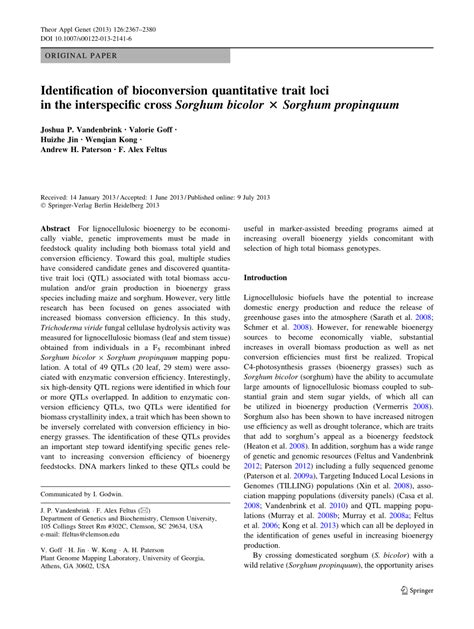 Pdf Identification Of Bioconversion Quantitative Trait Loci In The Interspecific Cross Sorghum
