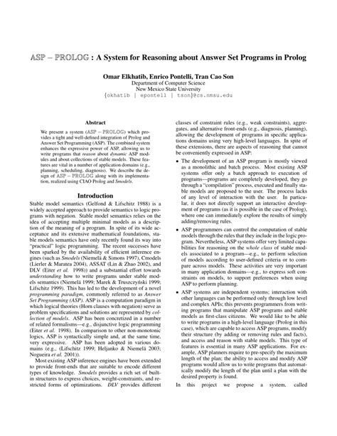 Pdf T Asp Prolog A System For Reasoning About Answer Set Programs