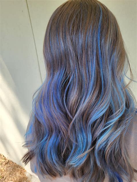 Blue Balayage Blue Highlights For Brown Hair Blue Brown Balayage