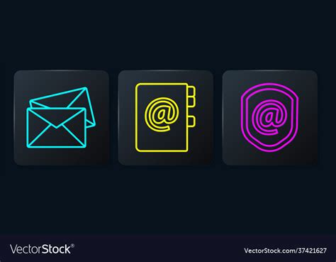 Set Line Envelope Shield With Mail And E Mail Vector Image
