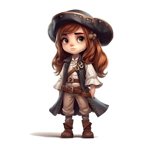 Premium Photo Cute Cartoon Pirate Girl Isolated On White Background