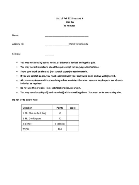 Fillable Online 15 112 Fundamentals Of Programming Cmu Fax Email Print Pdffiller