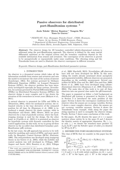 Pdf Passive Observers For Distributed Port Hamiltonian Systems