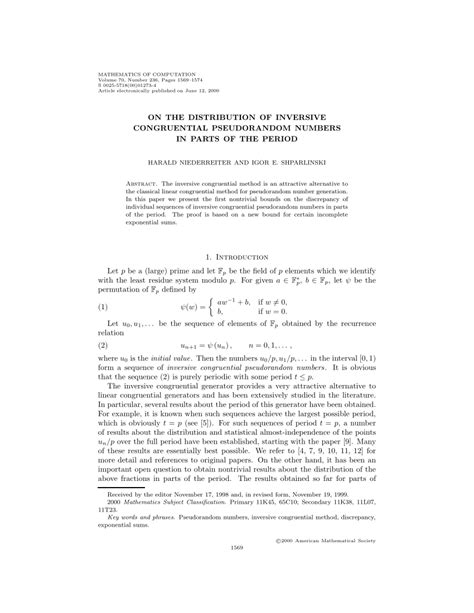 Pdf On The Distribution Of Inversive Congruential Pseudorandom