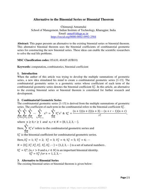 Pdf Alternative To The Binomial Series Or Binomial Theorem
