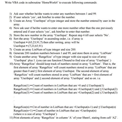 Solved Write Vba Code In Subroutine Homework4 To Execute