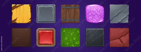 Game Ui App Icons Square Buttons Cartoon Menu Interface Textured Blocks Gui Graphic Elements
