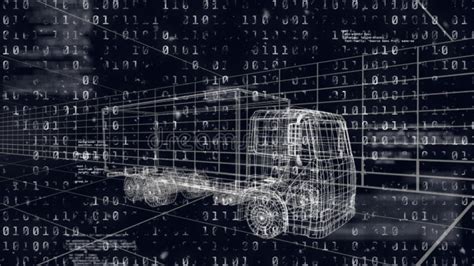 Animation Of Binary Coding Data Processing Over 3d Drawing Of Lorry Stock Video Video Of Lorry