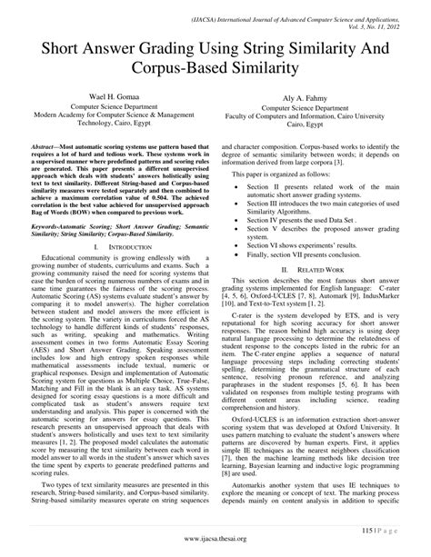 Pdf Short Answer Grading Using String Similarity And Corpus Based Similarity