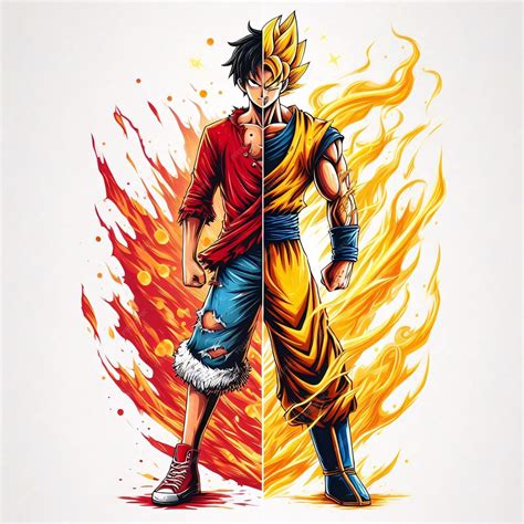 Luffy Goku Half Body Drawing Illustration Premium Ai Generated Image