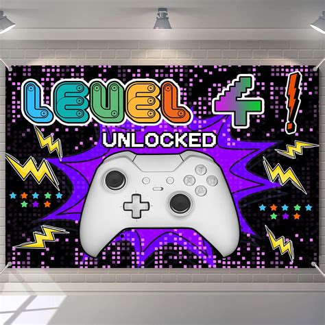 Video Game Backdrop Level 4th Unlocked Backdrop Level Up Photography Background For Birthday