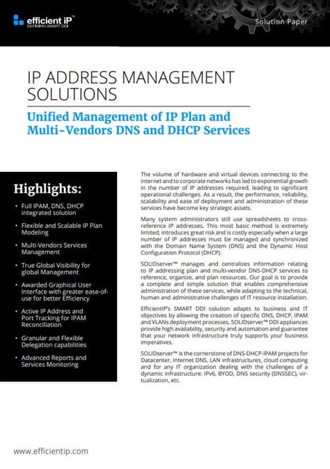 Solidserver Ipam Solutions Efficientip