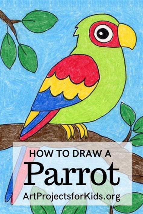 A Parrot Sitting On Top Of A Tree Branch With The Words How To Draw A Parrot