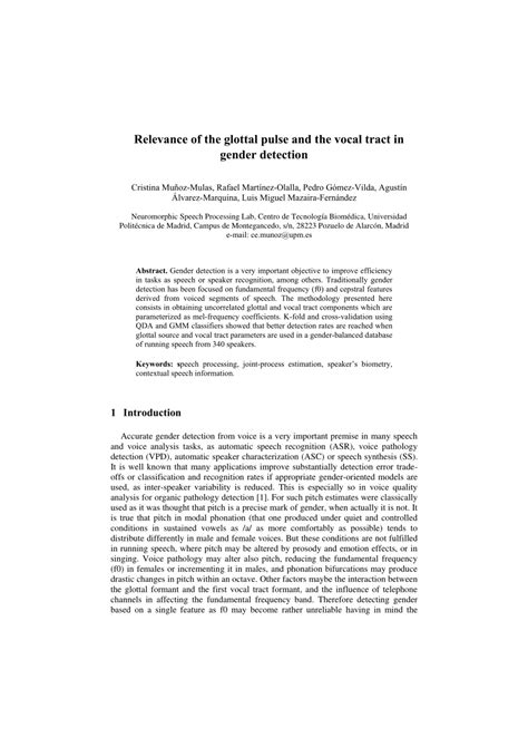 Pdf Relevance Of The Glottal Pulse And The Vocal Tract In Gender Detection