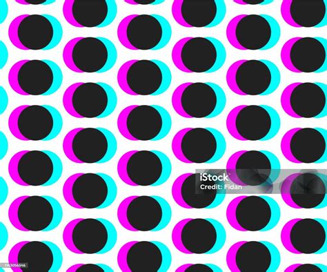 디지털 글리치 이미지 패턴 투명 효과 Cmyk 기하학적 원형 요소입니다 디자인 직물 웹 광고 기치 직물을 위한 이음새가 없는 인쇄 백색 배경 Cmyk에 대한 스톡 벡터 아트