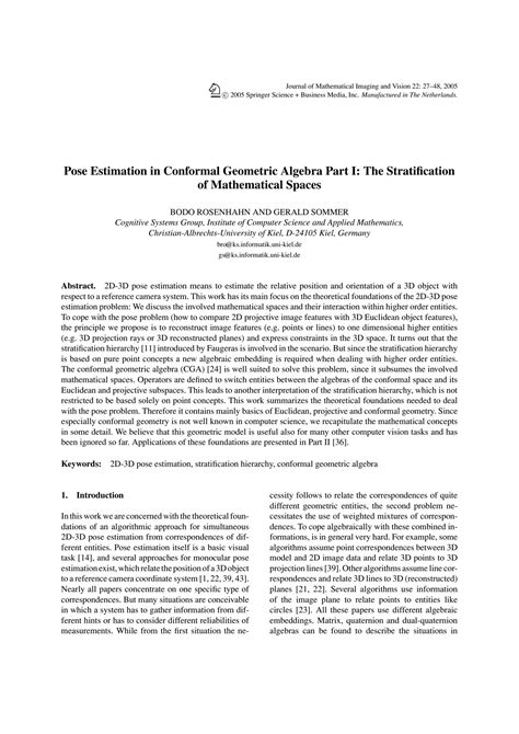 Solution Pose Estimation In Conformal Geometric Algebra Part I The