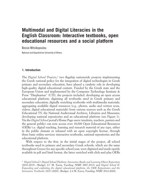 Pdf Multimodal And Digital Literacies In The English Classroom Interactive Textbooks Open