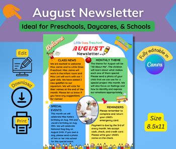 August Newsletter Back To School Newsletter For Teachers Preschools