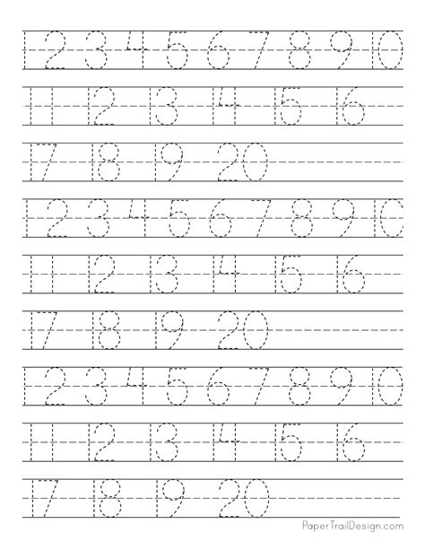 Free Printable Tracing Numbers 1 20 Worksheets