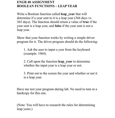 Solved Engr 40 Assignment Boolean Functions Leap Year Write