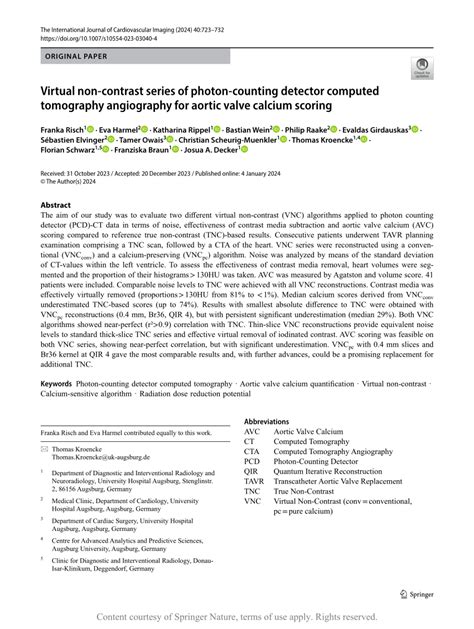 Pdf Virtual Non Contrast Series Of Photon Counting Detector Computed Tomography Angiography