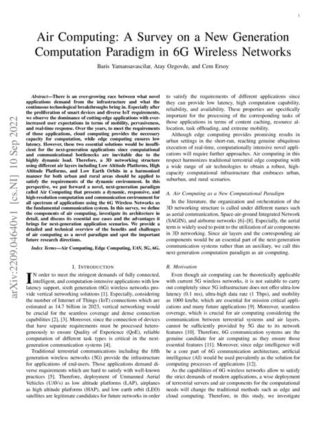 Air Computing A Survey On A New Generation Computation Paradigm In 6g Wireless Networks Deepai