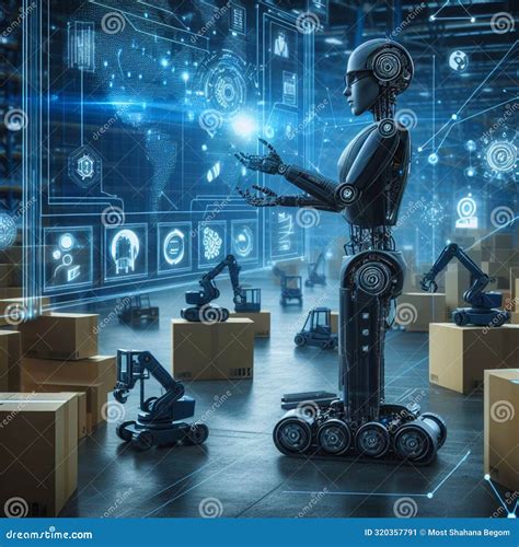 Robotic Arm Handling A Cardboard Box In The Warehouse Stock Illustration Illustration Of