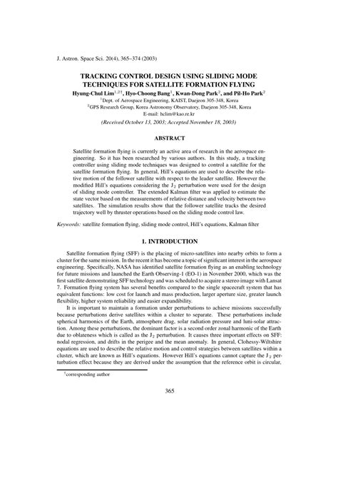 Pdf Tracking Control Design Using Sliding Mode Techniques For Satellite Formation Flying