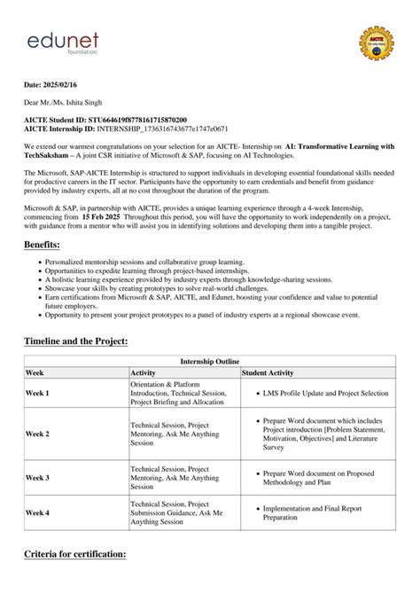aiinternship microsoft sap techsaksham edunet innovation